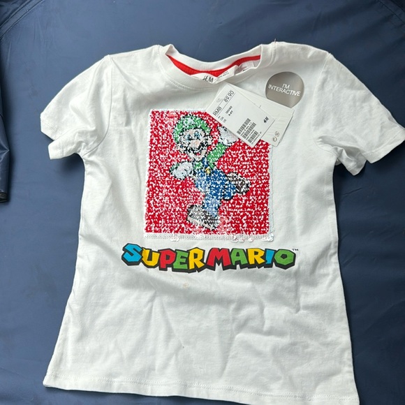 H&M | Shirts & Tops | Hm Super Mario Luigi Boy Girl Reverse Sequin 46y ...